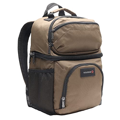 WOLVERINE 18 Can Backpack Cooler | Durable Nailhead Nylon, Dual Compartment Cooler & Dry Storage, Padded Mesh Back Panel, & Exterior Water Bottle Pockets
