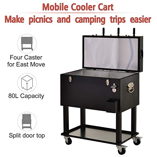 Outsunny 68QT Patio Cooler Ice Chest with Foosball Table Top, Portable Poolside Party Bar Cold Drink Rolling Cart on Wheels with Tray Shelf