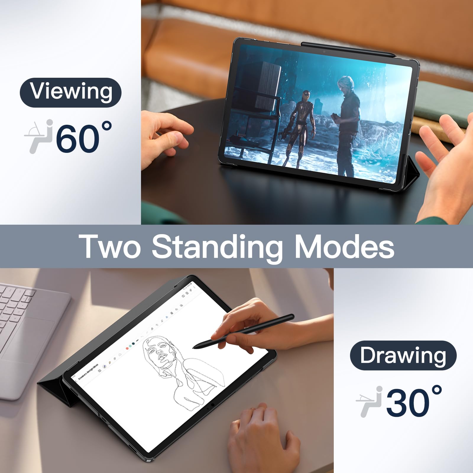 JETech Case for Samsung Galaxy Tab S9 11-Inch, Translucent Back Tri-Fold Stand Protective Tablet Cover, Support S Pen Charging, Auto Wake/Sleep (Black)