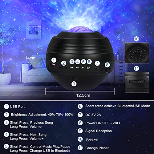Galaxy Projector Star Projector, Night Light Projector Work with Alexa/Echo/Google, with Timer/Remote/Bluetooth Speaker for Kids Adults Gaming Room, Home Theater, Bedroom, Room Decor