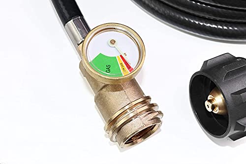 DOZYANT 12 Feet Propane Hose with Gauge,Include Tank Adapter Converts POL 100 lb LP Tank to QCC1 for Gas Grill, Stove and More Propane Appliances