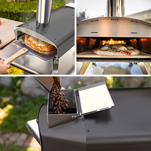 Mimiuo Portable Wood Pellet Pizza Oven with 13" Pizza Stone & Foldable Pizza Peel - Wood-Fired Pizza Oven for Outdoor Cooking - Finished with Black Coating (Classic W-Oven Series)