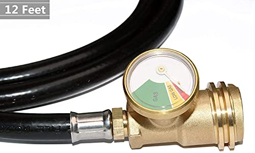 DOZYANT 12 Feet Propane Hose with Gauge,Include Tank Adapter Converts POL 100 lb LP Tank to QCC1 for Gas Grill, Stove and More Propane Appliances