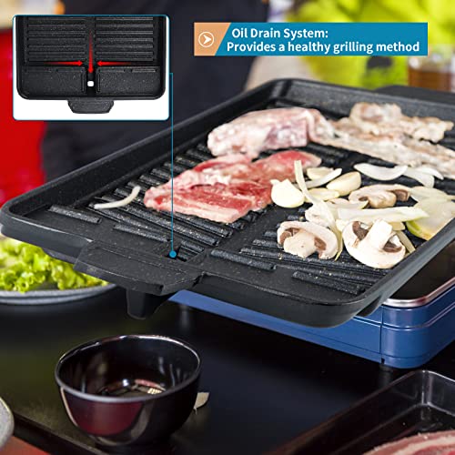 Sanbege BBQ Grill Pan with Nonstick Maifan Stone Coating and Oil Drain, 12.2" Smokeless Griddle Plate for Gas Stove, Indoor or Outdoor Open Flame Grilling (Rectangular)