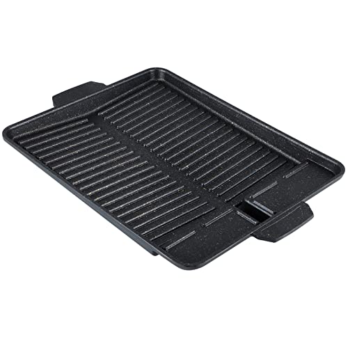 Sanbege BBQ Grill Pan with Nonstick Maifan Stone Coating and Oil Drain, 12.2" Smokeless Griddle Plate for Gas Stove, Indoor or Outdoor Open Flame Grilling (Rectangular)