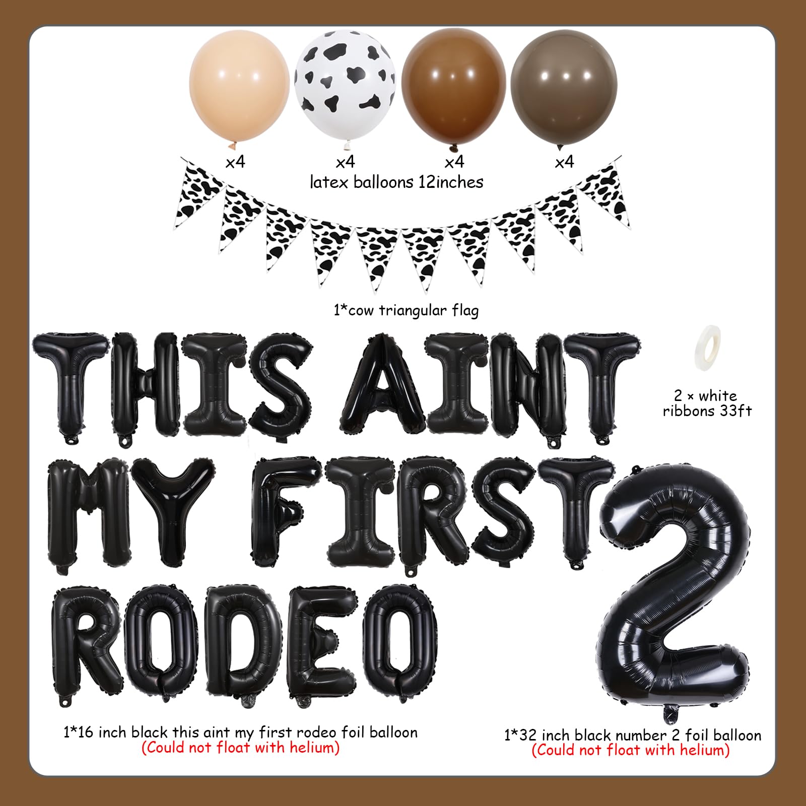 Wonmelody 23pc Western Cowboy 2nd Birthday Decorations: This Aint My First Rodeo Balloon Set - Black, Number 2, Horse, Cow Pennant - Girls, 2nd Birthday