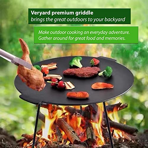 Veryard 18" Cast Iron Campfire Griddle, Round Iron Pan, Portable Grill with 3 Removable Legs for Outdoor BBQ Cooking, Grilling and Frying Outdoor Camping