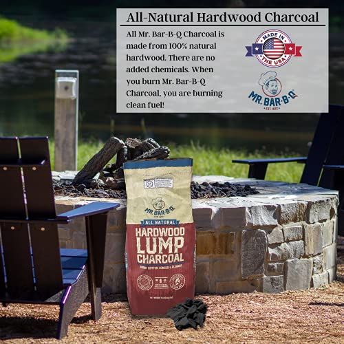 Mr. Bar-B-Q Natural Hardwood Lump Charcoal | Burns Hotter, Longer & Cleaner | Made from a 100% Hardwood Blend | Natural Lump Charcoal | Lights Easily - Low Ash | 8-Pound Bag