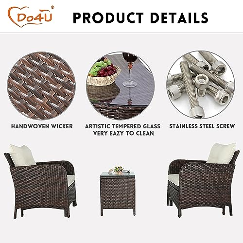 Do4U 5 Pieces Classic Blue Large Rectangular Wicker Conversation Set with PE Rattan and Glass Coffee Table for Patio, Backyard, Pool (Beige)