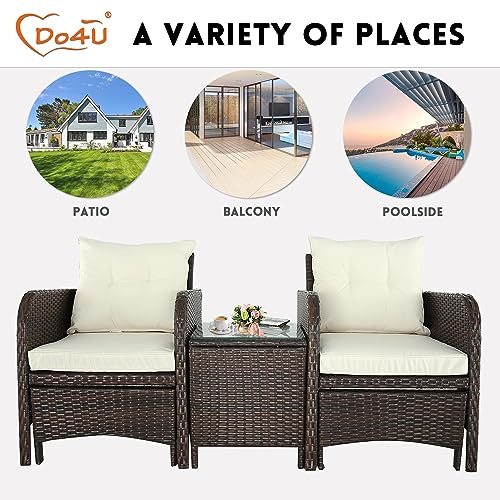 Do4U 5 Pieces Classic Blue Large Rectangular Wicker Conversation Set with PE Rattan and Glass Coffee Table for Patio, Backyard, Pool (Beige)