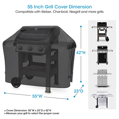 Unicook Grill Cover 55 Inch, New Version Heavy Duty Waterproof BBQ Cover, All Weather Resistant Shell with Rip-Proof Lining, Durable BBQ Grill Cover, Compatible with Weber Char-Broil Grills and More