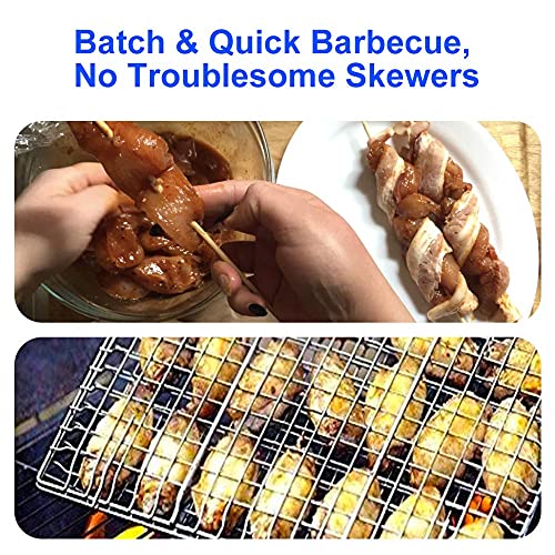 Fish Grill Basket, Fish Basket Non-stick Stainless Steel Foldable Nets Portable with Removable Handle Easy-to-flip for Steaks Seafood Vegetables Outdoor Barbecue