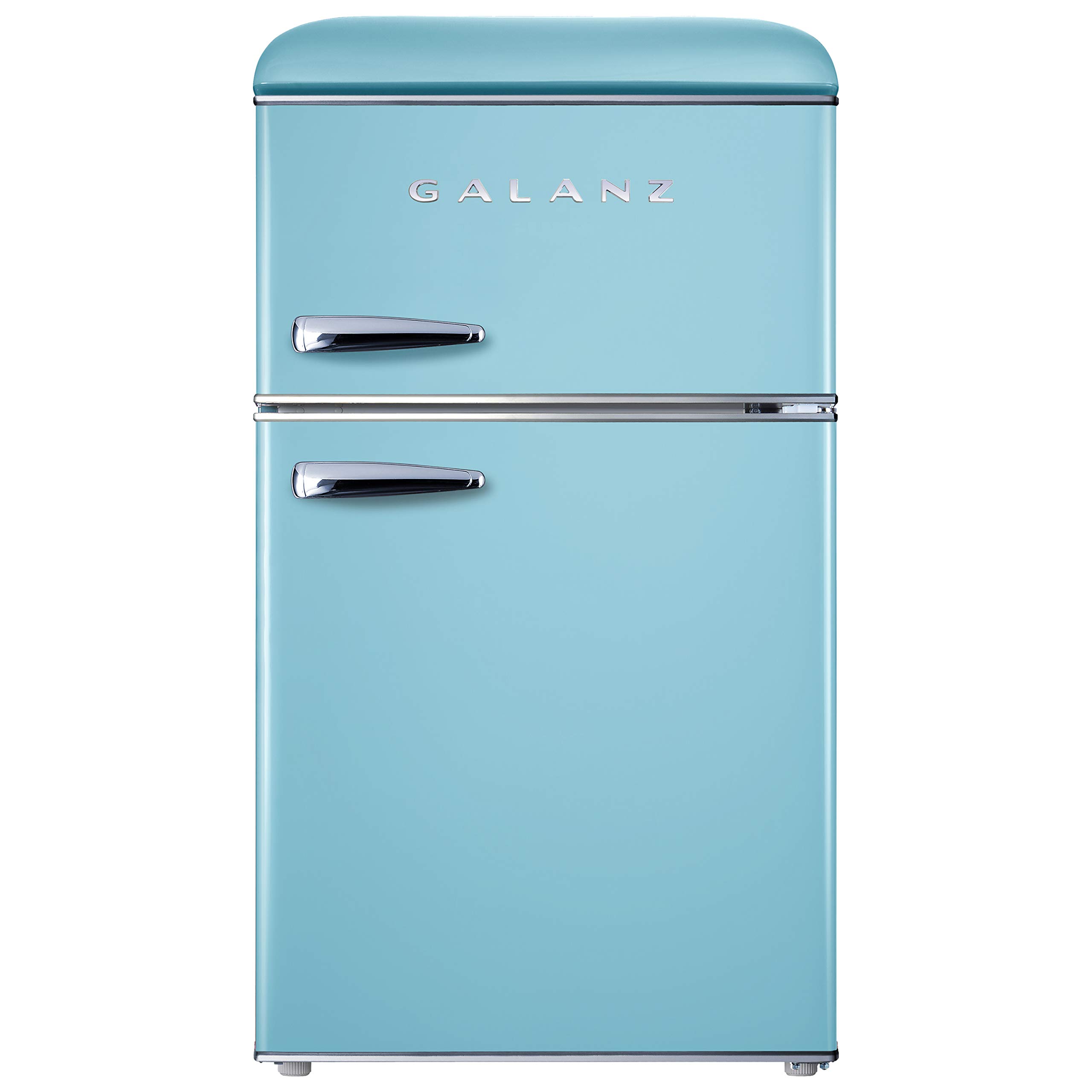 Galanz GLR31TBEER Retro Compact Refrigerator, 3.1 Cu FT, Blue & GLCMKZ07BER07 Retro Countertop Microwave Oven with Auto Cook & Reheat, Defrost, Quick Start Functions, 7 cu ft, Blue