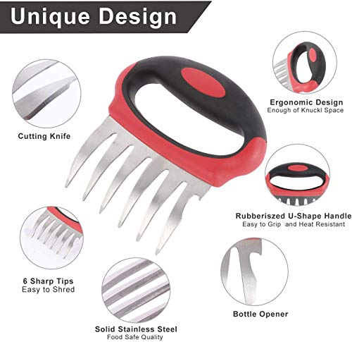 SCN Bear Claws Meat Shredder-BBQ Claws Stainless Steel Fork Set For Shredding Pulling Lifting Pork Chicken Beef With Heat Insulated Handel Set of Two Barbecue Grilling Tool