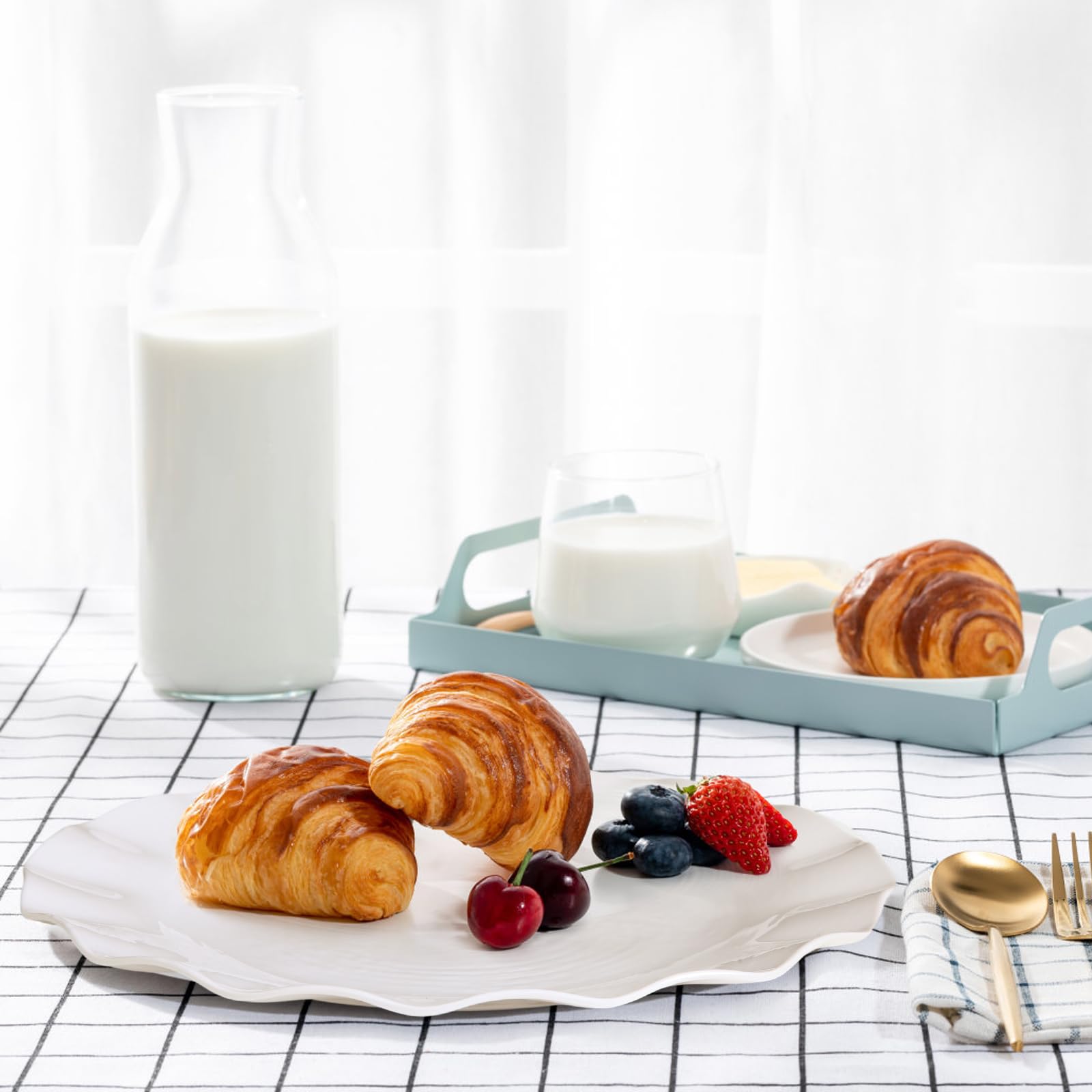 LOK-OSEMILE Melamine Dinner Plates, Set of 6, 9.875" 100% Melamine Dinner Plates for everyday use, breakproof and lightweight, white