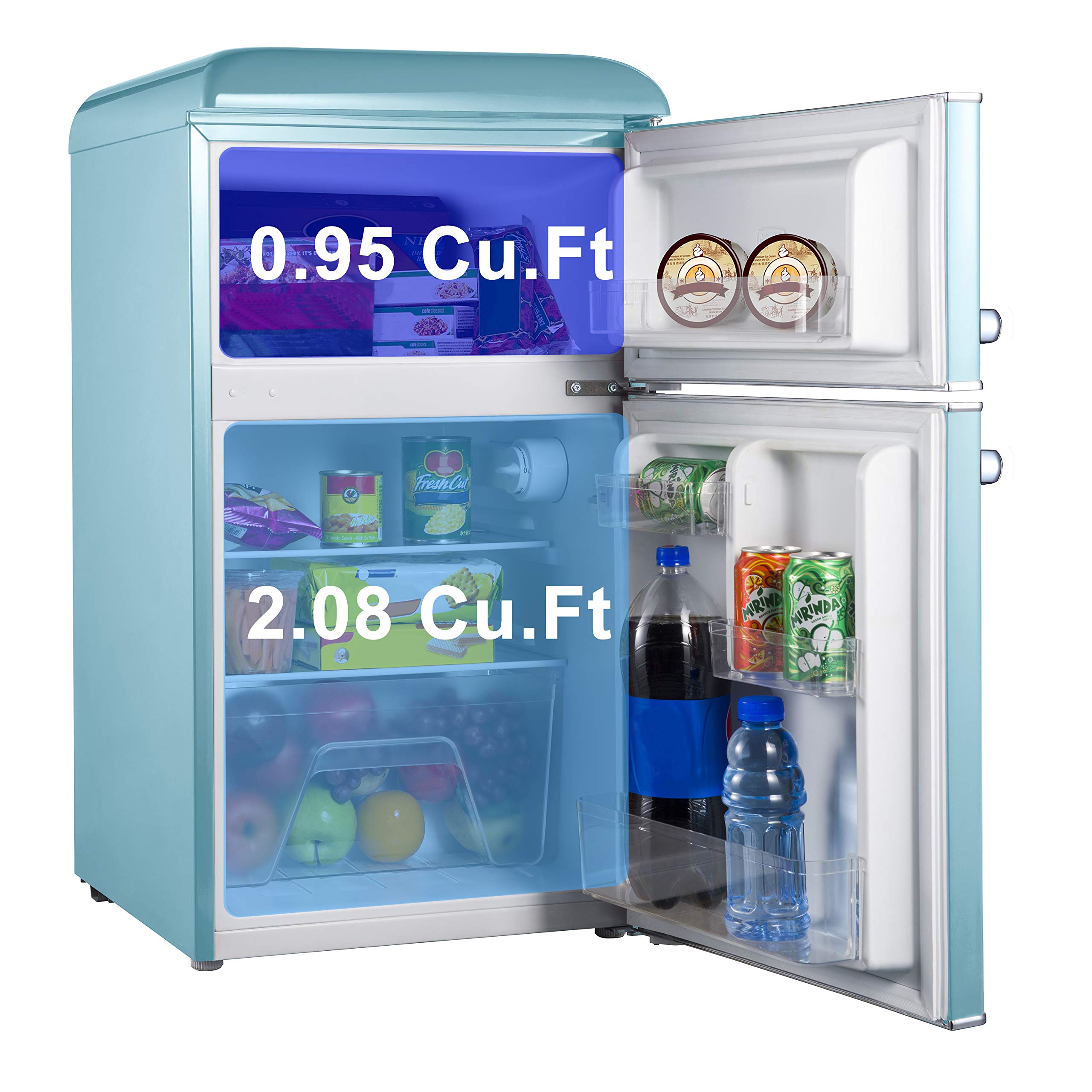 Galanz GLR31TBEER Retro Compact Refrigerator, 3.1 Cu FT, Blue & GLCMKZ07BER07 Retro Countertop Microwave Oven with Auto Cook & Reheat, Defrost, Quick Start Functions, 7 cu ft, Blue