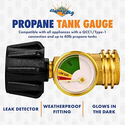 Flame King YSN-301 30 Pound Steel Propane Tank Cylinder, White & Propane Tank Gauge Level Indicator Leak Detector Gas Pressure Meter Color Coded & Glow in the Dark Universal for Cylinder