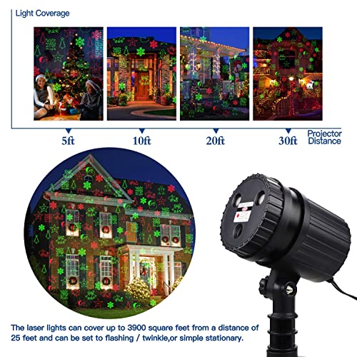 Christmas Laser Projector Lights, 8 Patterns LED Projection Lights with Remote, Landscape Projector Spotlights, Red and Green Star Show, Decoration for Outdoor and Indoor, Christmas, Holiday