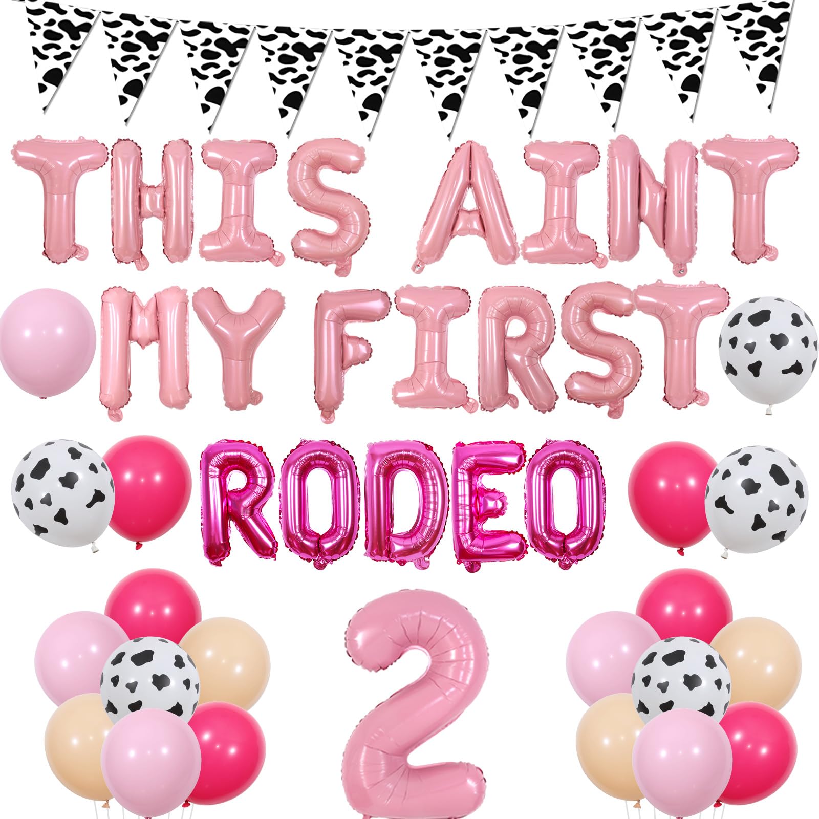 Wonmelody Western Cowgirl 2nd This Aint My First Rodeo Birthday Decorations Girls Pink This Aint My First Rodeo Balloon Banner Retro Horse Balloon Cow Pennant for My Rodeo 2nd Birthday Decoration