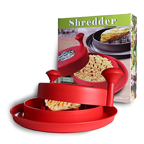 BOKEFA Chicken Shredder, Meat Shredder Tool Suitable for Pulled Pork, Beef and Chicken, Meat Shredding Claws with Handles and Non-Skid Base Suitable, 26.5CM/10.4IN Dishwasher Safe (Red)
