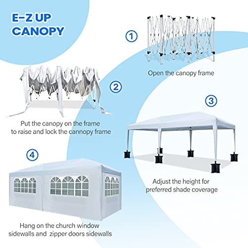 Quictent 10x20 Ft Ez Pop Up Canopy Wedding Party Tent with Sidewalls,Folding Instant Canopy Tents for Outdoor Parties,6 Sand Bags Included(White)