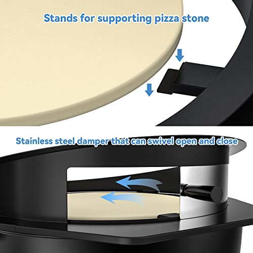 Skyflame 2 in 1 Black Coated Steel Rotisserie Kit with Pizza Ring Compatible with 22 1/2" Weber Kettle Grills - Including Roticery Motor, Spit Rod, Pizza Stone, Pizza Ring