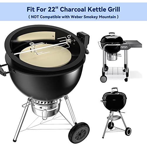 Skyflame 2 in 1 Black Coated Steel Rotisserie Kit with Pizza Ring Compatible with 22 1/2" Weber Kettle Grills - Including Roticery Motor, Spit Rod, Pizza Stone, Pizza Ring