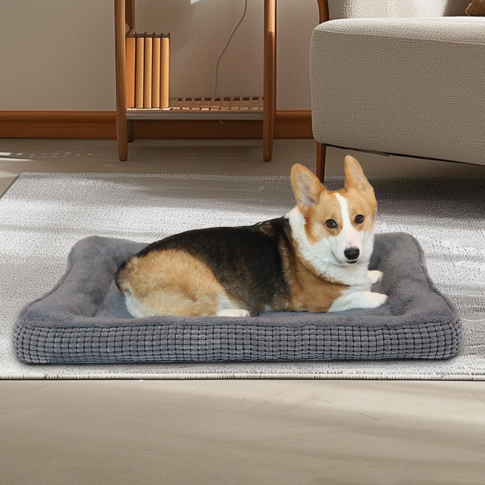 WINDRACING Dog Crate Bed for Large, Medium Dog, Washable Dog Bed for Crate with Bolster, Pet Crate Beds for Large Sized Dogs with Removable Cover and Non Skid Bottom, 36 x 23, Gray