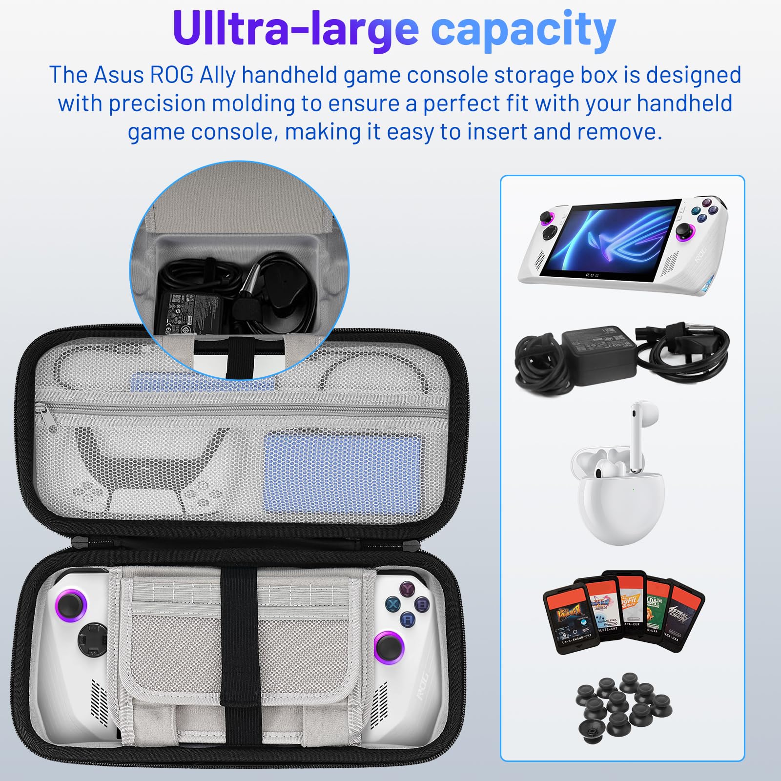 ROCHIE for ASUS ROG Ally Handheld Storage Case - EVA Drop-Proof and Scratch-Resistant Portable Box Carrying for Portable Hard Shell Gaming Carry ASUS Allys Gamings