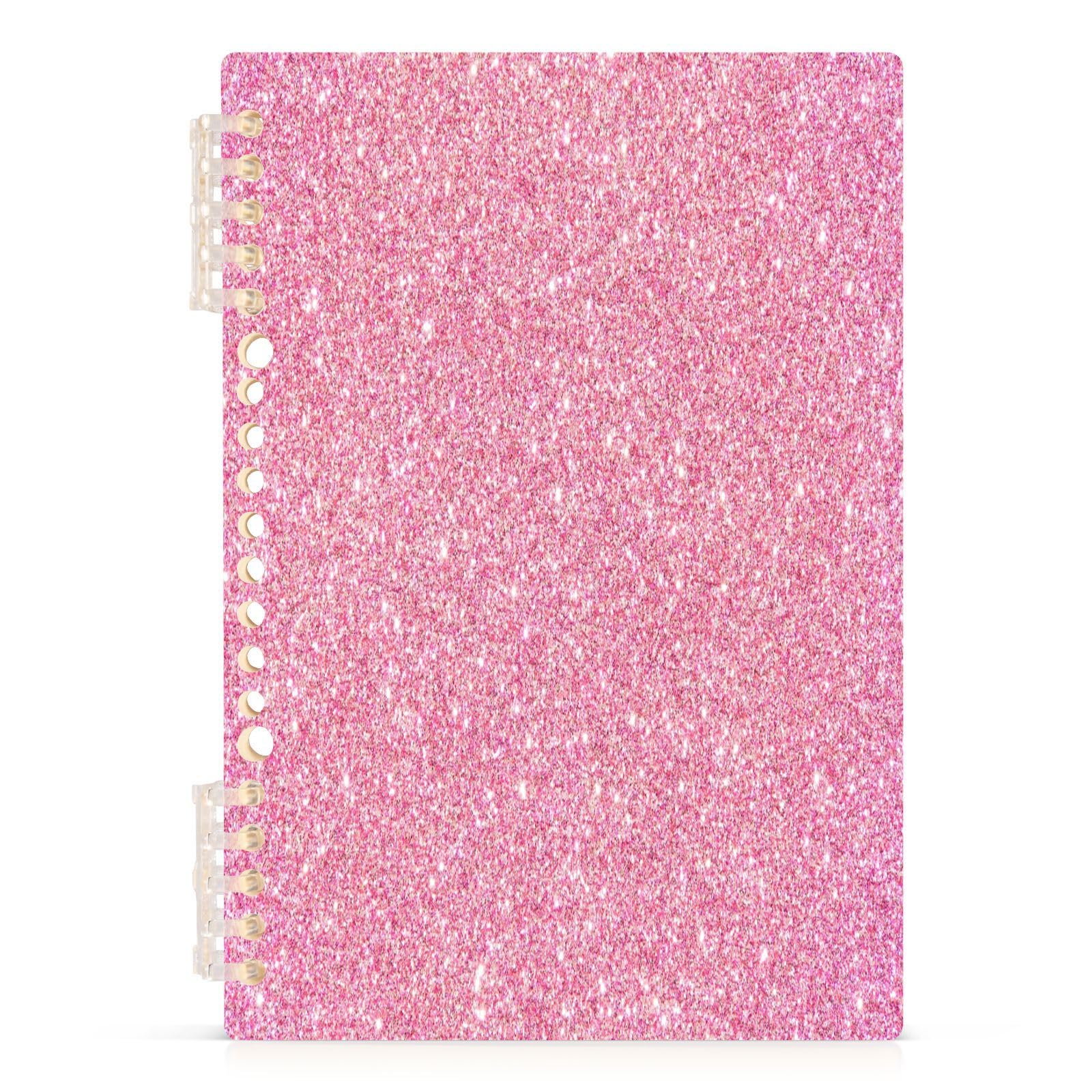 Coikll Pink Glitter Texture Spiral Notebook Detachable Ruled Wirebound Paper Durable Spiral Binding Note Book for Work, Writing, Journaling-60 Sheets
