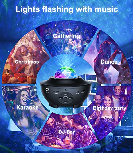 Galaxy Projector Star Projector, Water Wave and Star Effects, APP Control, Speaker, Remote Control, Party、Room Decoration Lights for Kids and Adults