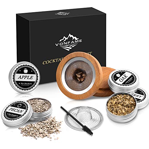 Cocktail Smoker Kit - Bourbon Drink Smoker & 4 Flavors Wood Chips-Old Fashioned Chimney Drink Smoker Kit for Infuse Whiskey, Cocktail, Wine, Meat, Cheese -Gift for Whiskey Lovers, Dad, Husband, Men