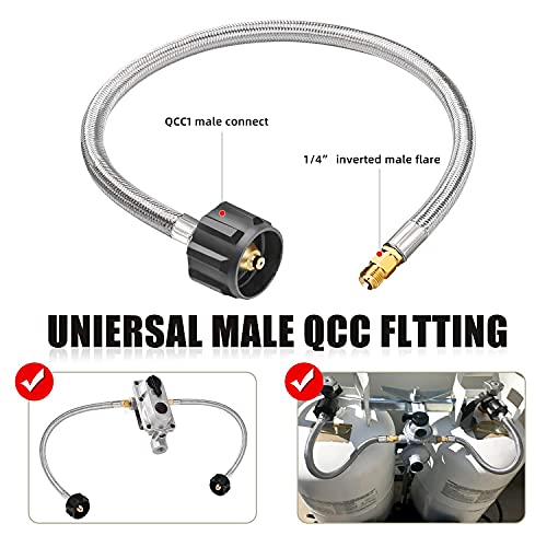 Startool 15 Inch RV Propane Hose, Camper Gas Line Replacement, 1/4-Inch Inverted Male Flare x QCC-1, 2 Pack