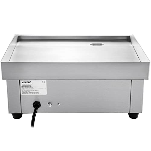 VEVOR Commercial Electric Griddle, 18" Teppanyaki Grill, 1600W Electric Flat Top Grill, Stainless Steel Electric Countertop Griddle w/Drip Hole, 50-300β Countertop Griddle for Pancake, Chicken
