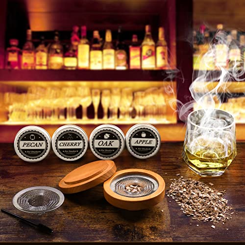 Cocktail Smoker Kit - Bourbon Drink Smoker & 4 Flavors Wood Chips-Old Fashioned Chimney Drink Smoker Kit for Infuse Whiskey, Cocktail, Wine, Meat, Cheese -Gift for Whiskey Lovers, Dad, Husband, Men