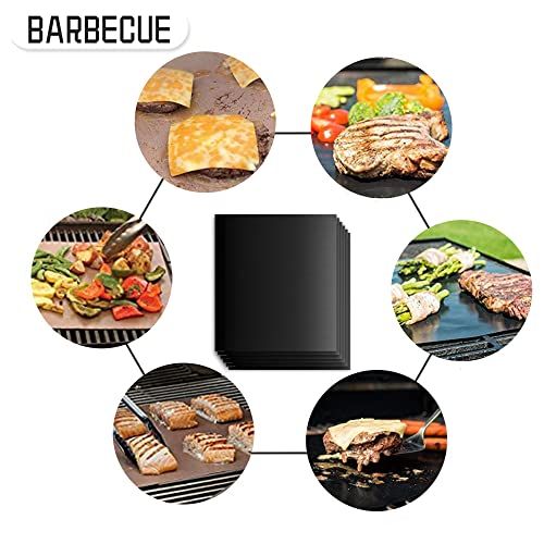 ZCMIAO BBQ Grill Mat, Thickness 0.25mm Non Stick BBQ Mat with Holes Heavy Duty 500 β Grill & Baking Mats (Set of 6), Easy Clean & Use BBQ Accessories, Reusable on Gas Charcoal Electric Grills Black