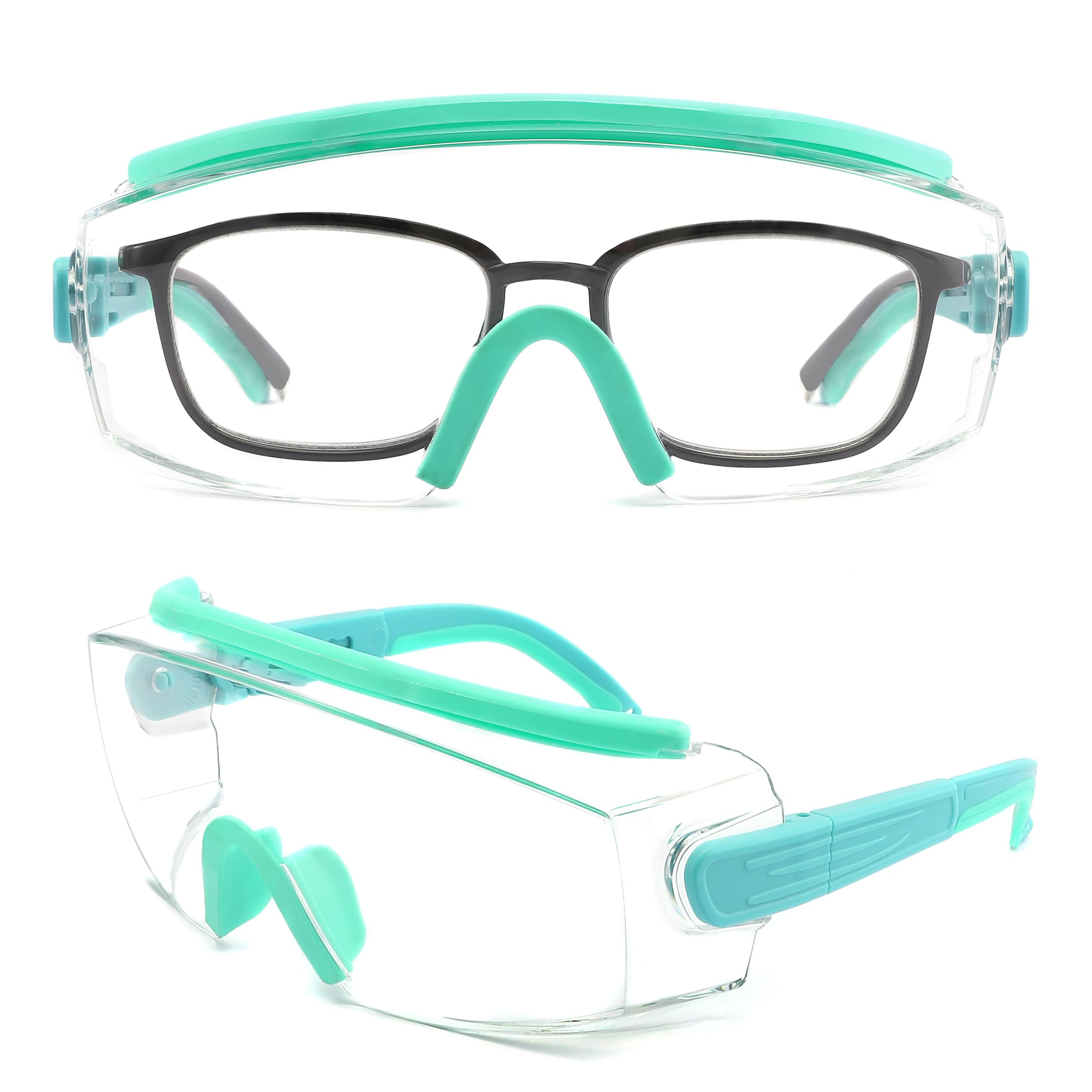 WEYMENG Safety Glasses Over Eyeglasses Anti Fog Safety Goggles Protective Glasses With Adjustable Frame For Men Women (Aquamarine)