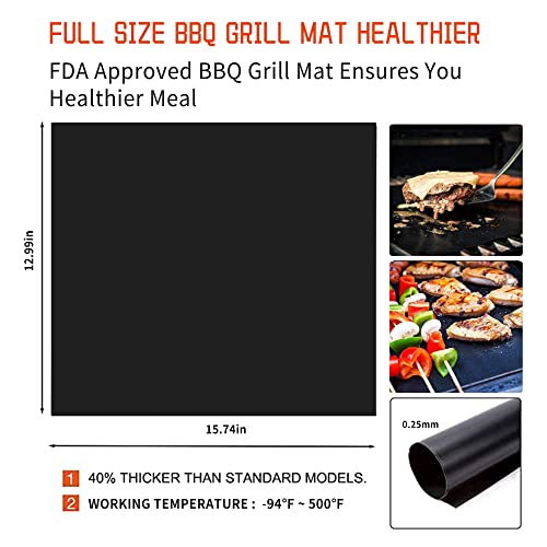 ZCMIAO BBQ Grill Mat, Thickness 0.25mm Non Stick BBQ Mat with Holes Heavy Duty 500 β Grill & Baking Mats (Set of 6), Easy Clean & Use BBQ Accessories, Reusable on Gas Charcoal Electric Grills Black