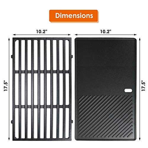 Uniflasy 7637 17.5 Inch Cast Iron Grill Replacement Part for Weber Spirit & Spirit II 200 Series Spirit E210 E220 S210 S220 Cooking Grill Grates Reversible Griddle Plate with Front Control Spirit 200