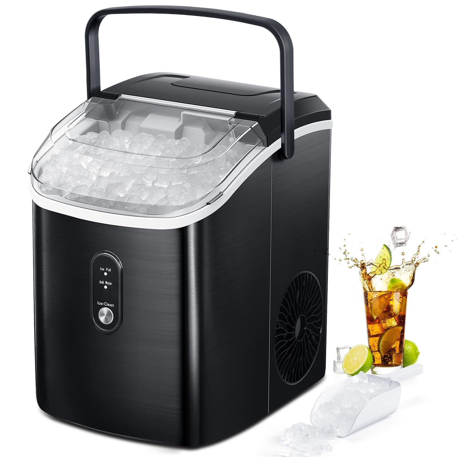 Xbeauty Nugget Ice Maker Countertop Up to 35lbs of Ice a Day with Self-Cleaning,Stainless Steel,Removable Ice Basket&Scoop
