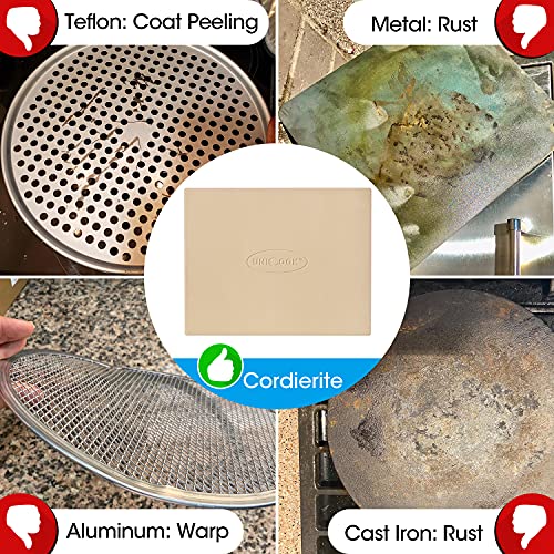 Unicook Pizza Stone and Peel, 16 x 14 Inch Baking Stone for Grill Oven, Thermal Shock Resistant Cooking Stone for Making Crisp Crust Pizza Bread, Includes Wooden Pizza Peel