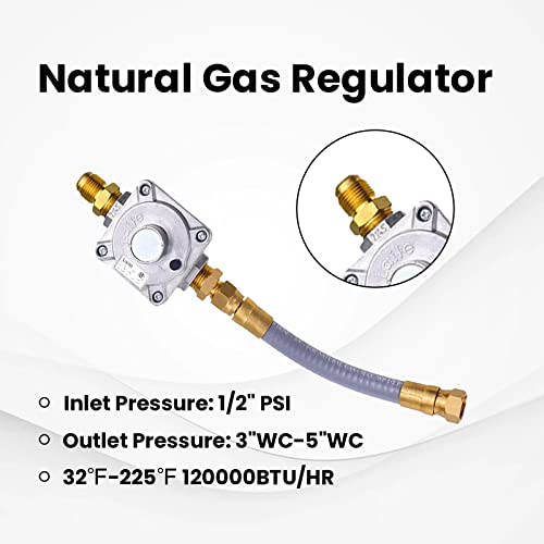 98523 10Ft 1/2" ID Natural Gas Conversion Kit,Propane to Natural Gas Conversion Kit,Natural Gas Hose and Nature Gas Regulator,Compatible with Monument Grills Model 41847NG and 77352NG
