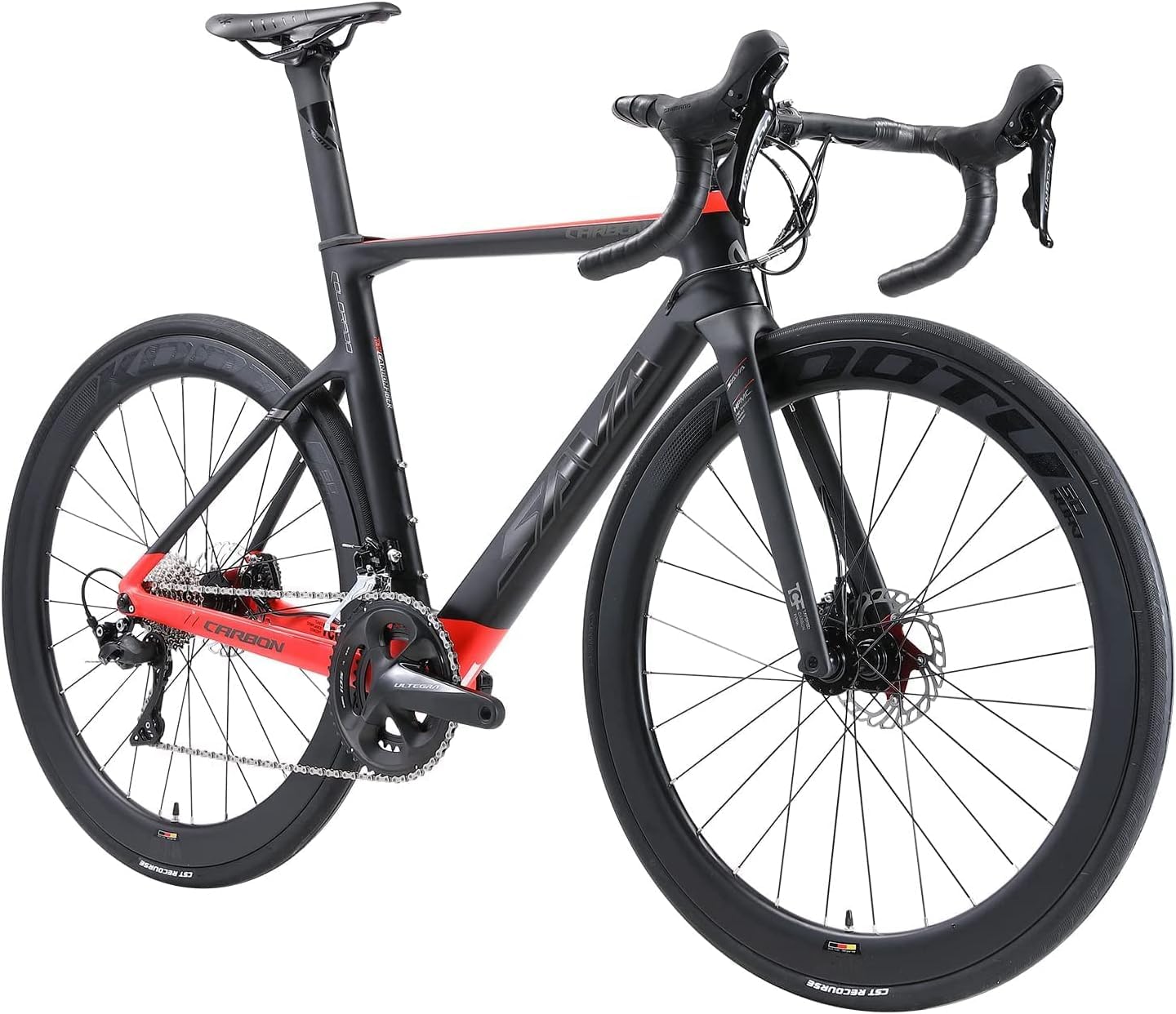 SAVADECK Carbon Fiber Road Bike, Complete Carbon Racing Road Bike 22 Speed with ULTEGRA R8000 Group Set and R8020 Hydraulic Disc Brake and Thru Axle System
