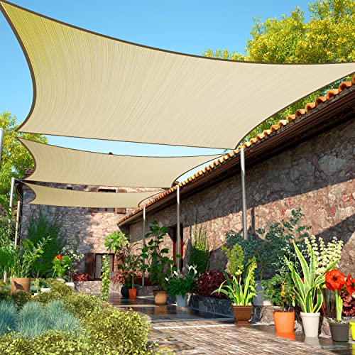 ShadeMart 10' x 10' Beige Sun Shade Sail Square Canopy Fabric Cloth Screen smTAPS10, Water and Air Permeable & UV Resistant, Heavy Duty, Carport Patio Outdoor - (We Customize Size)