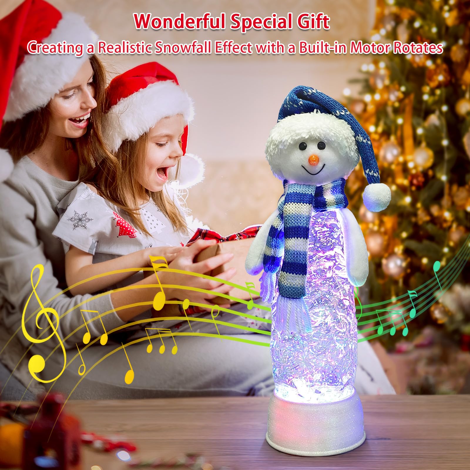 Christmas Snow Globe Lantern Indoor Decor, Cardinal Snowman Christmas Tree with Music,6H Timer,USB Lined/Battery Operated Lighted Lantern for Christmas Festival Decoration Gifts