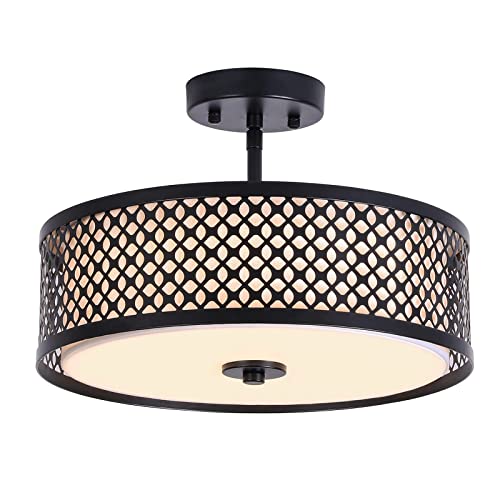 OUVR Industrial Semi Flush Mount Ceiling Light, Modern Close to Ceiling Lamps for Living Room, Bedroom, Dining Room, Kitchen, Hallway, Entry, Foyer