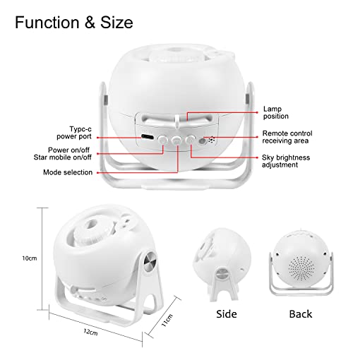 Star Projector, Galaxy Projector 360°Rotating with 10 Patterns Hd Focusing Night Light Projector with Remote Control Bluetooth Speaker Bedroom Decoration Living Room for Kids Gifts Birthday Party