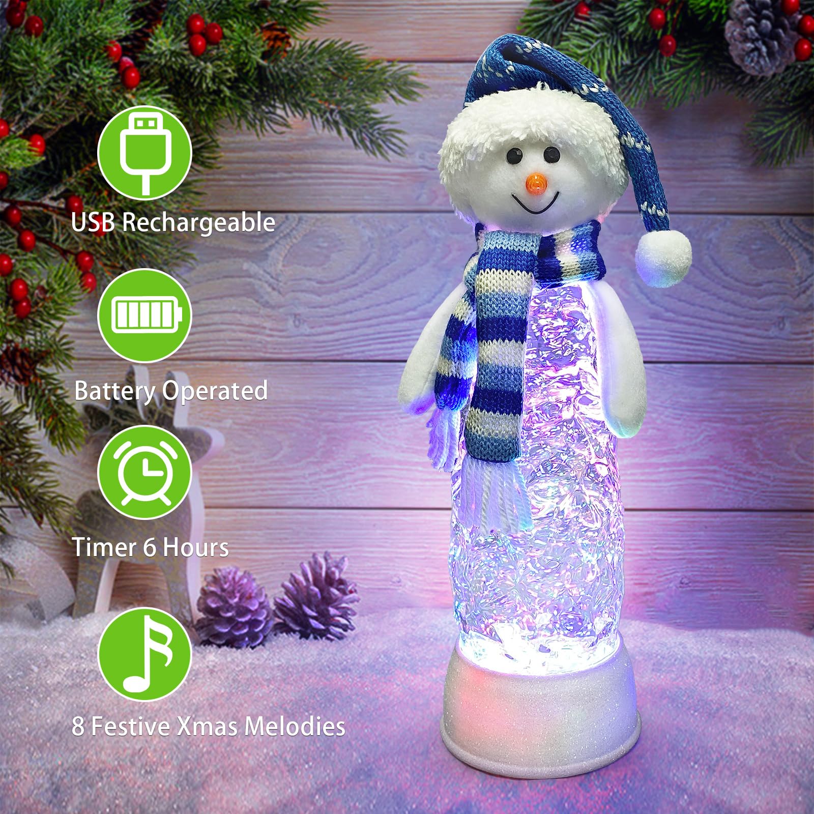 Christmas Snow Globe Lantern Indoor Decor, Cardinal Snowman Christmas Tree with Music,6H Timer,USB Lined/Battery Operated Lighted Lantern for Christmas Festival Decoration Gifts