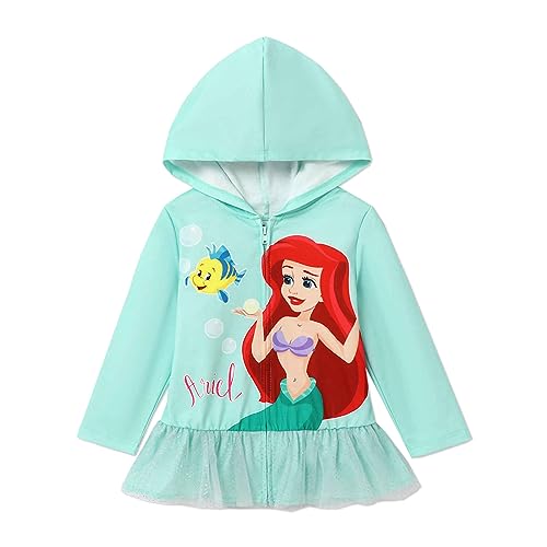 Disney Princess Toddler Big Kid Girls' Hoodies Fashion Zip-Up Long Sleeves Sweatshirts Top, Green, 4-5 Years