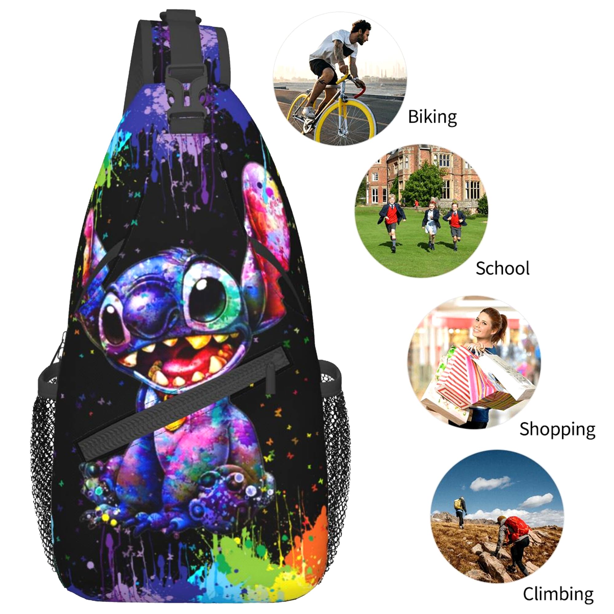 HOCHEPI Cartoon Crossbody Sling Bag Anime Casual Backpack With Keychain Chest Bag Daypack Purses For Women Men Adults Gifts